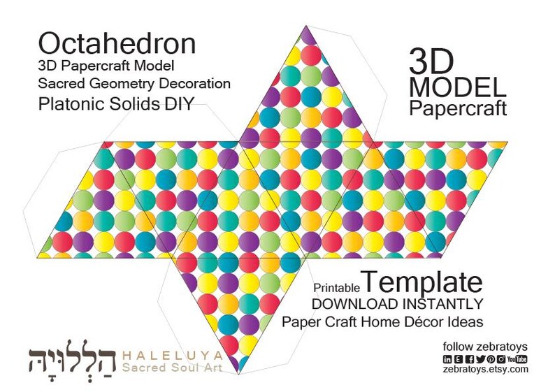 Octahedron 3D Model Paper Craft Template-diy Home Décor Ideas-platonic ...