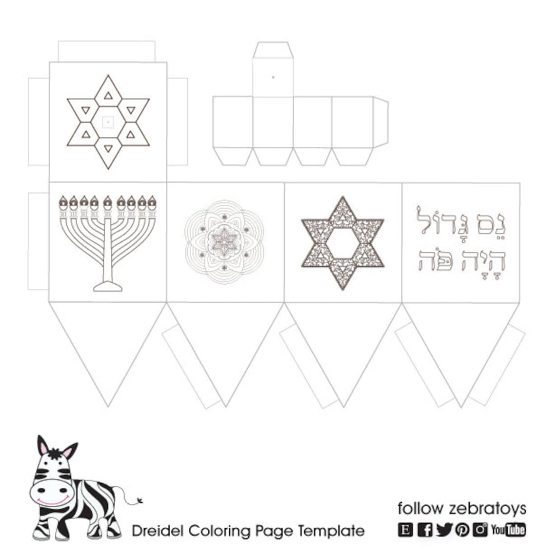 Dreidel Coloring-paper Template Craft-hanukkah Decorations-printable ...