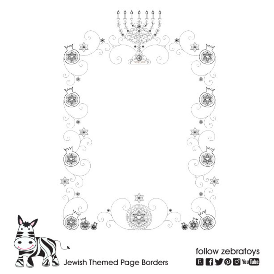2 Jewish Themed Page Borders-crown Menorah Frames-star of David Mandala ...