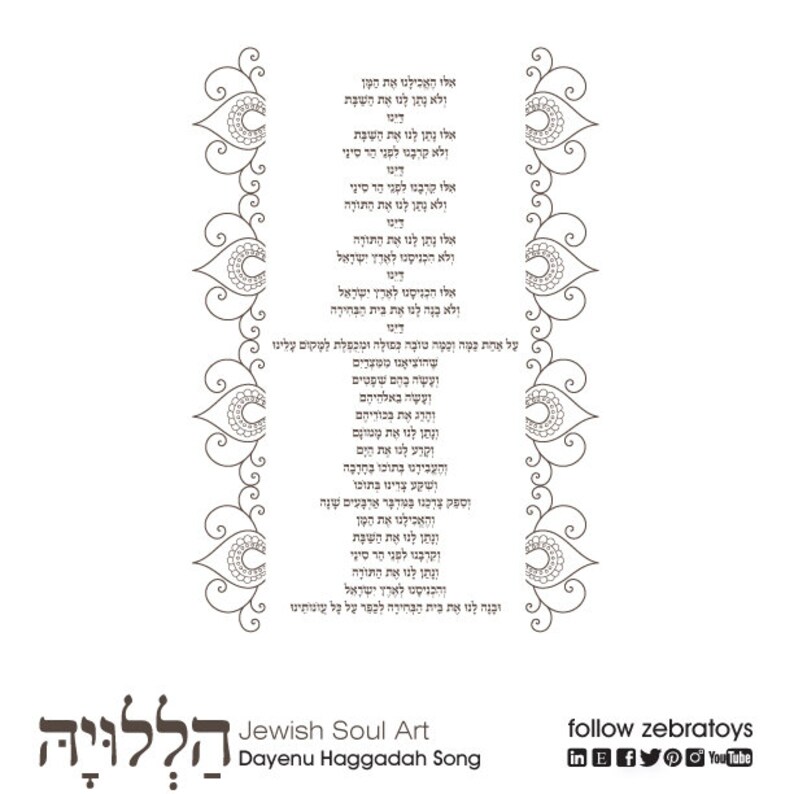 Dayenu Haggadah Song-1 Passover Printable Page-jewish Holiday Hebrew ...