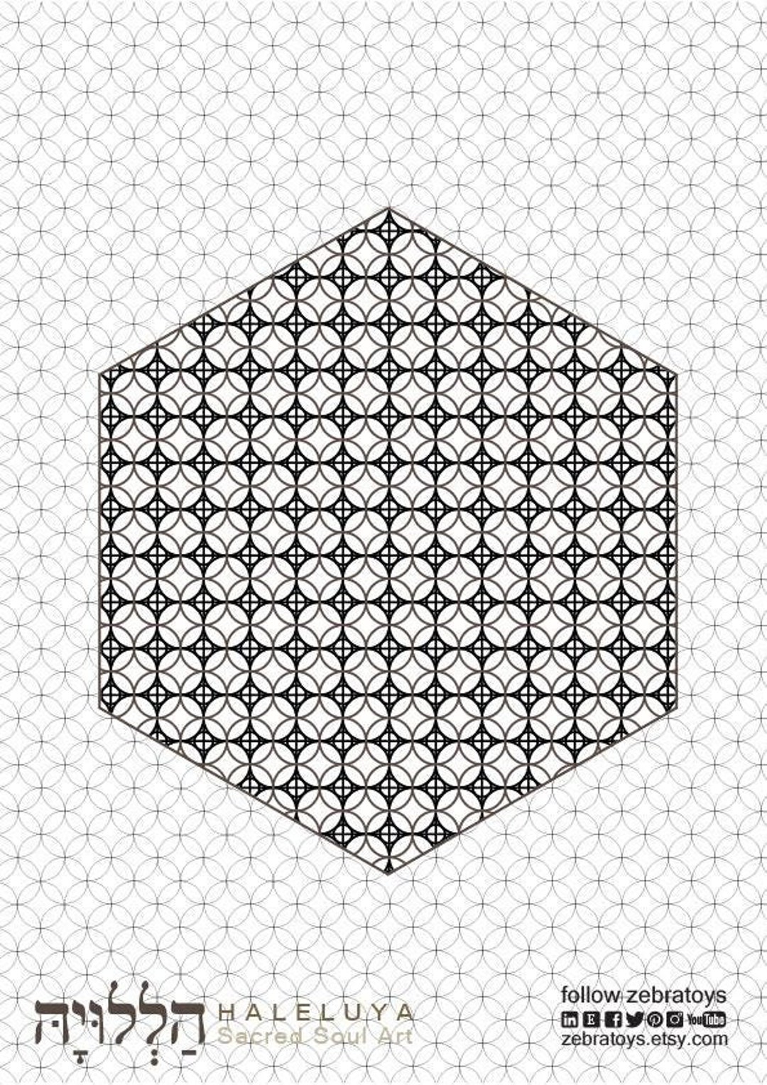 Hexagon Sacred Geometry Art-black and White-coloring Page-divine ...