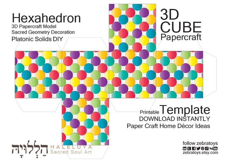 3D Cube Papercraft Model-hexahedron-printable PDF Template-platonic ...