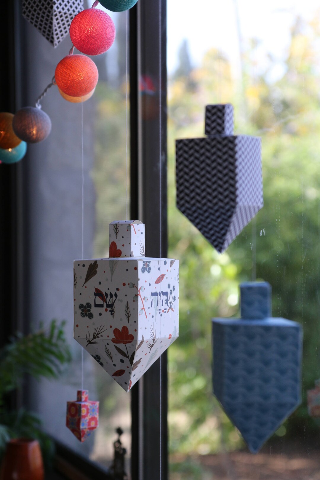 Hanukkah Paper Craft Dreidel Decorations-6 Printable DIY Dreidel ...