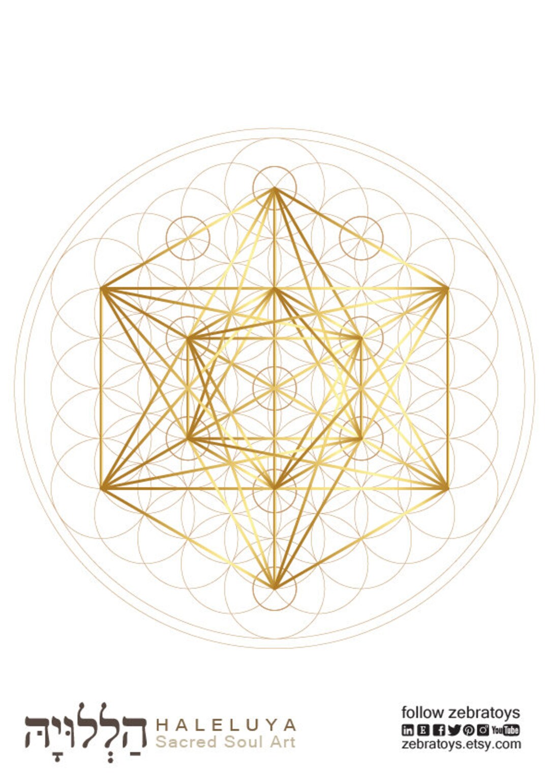 Ten Sefirot-metatron's Cube Sacred Geometry-gold Wall Décor-geometric ...