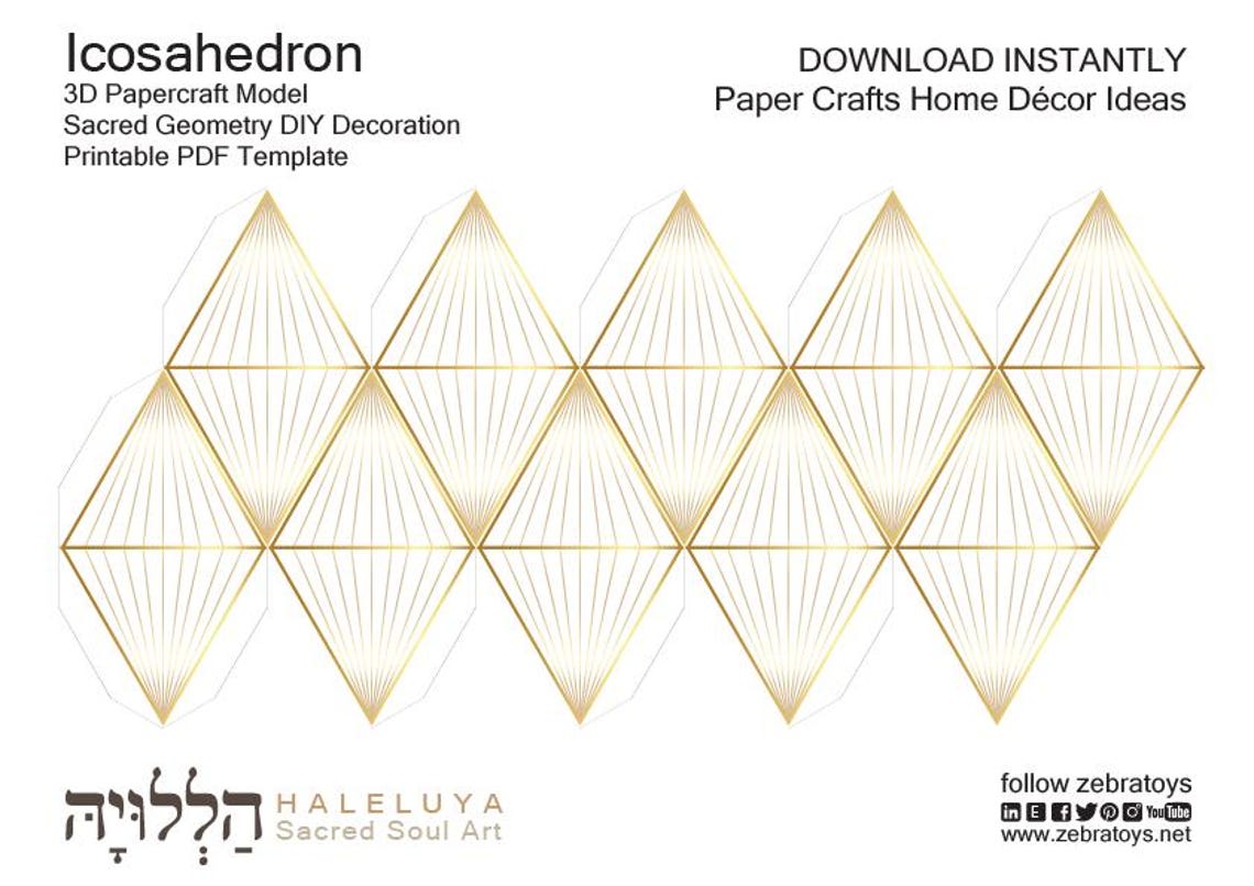 Platonic Solids Set-3d Papercraft Models-polyhedra Gold Templates-décor ...