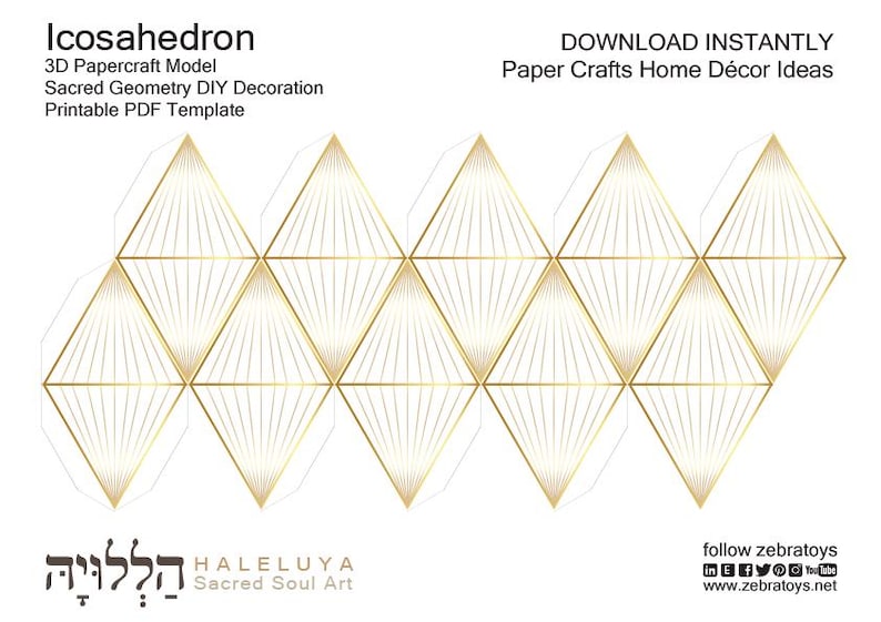 Platonic Solids Set-3d Papercraft Models-polyhedra Gold Templates-décor ...