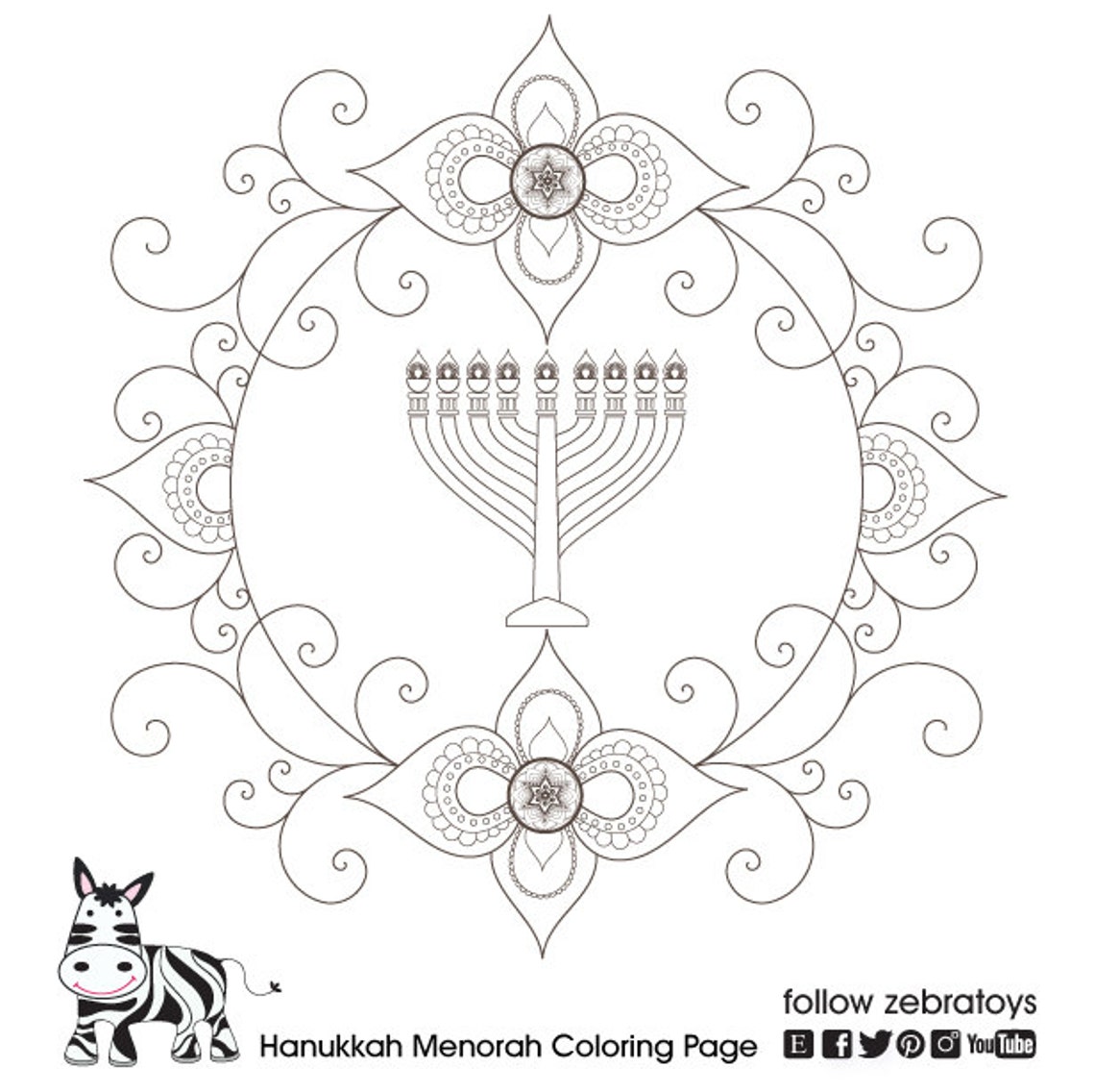 Hanukkah Menorah Coloring Page-hanukiah Printable-canukkah Candles ...