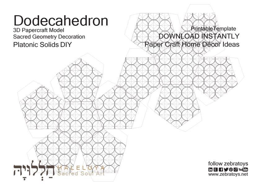 Dodecahedron Paper Craft 3D Template Pdf-platonic Solids-ornament ...