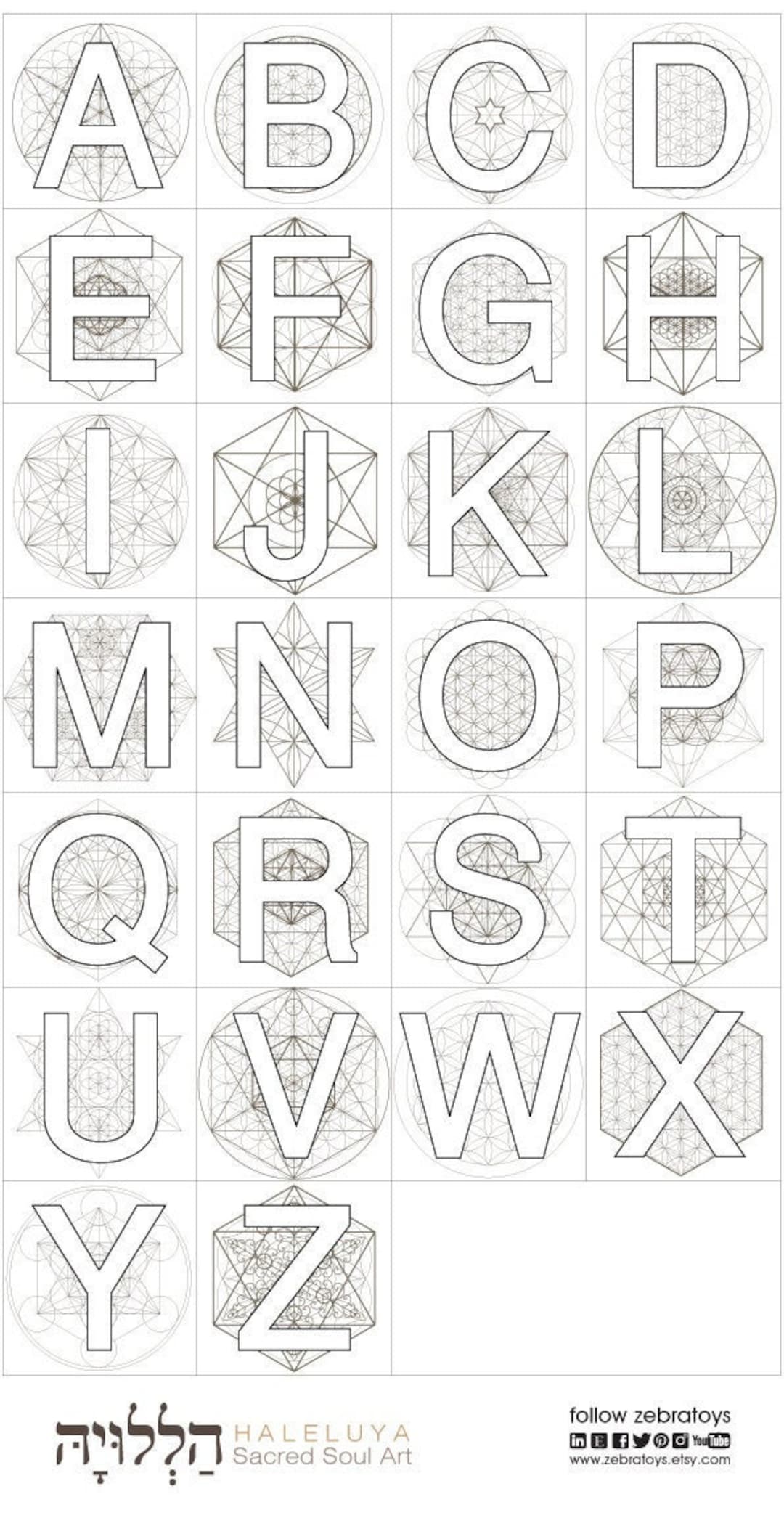 English Alphabet-abc-sacred Geometry Elements-coloring-back to School ...