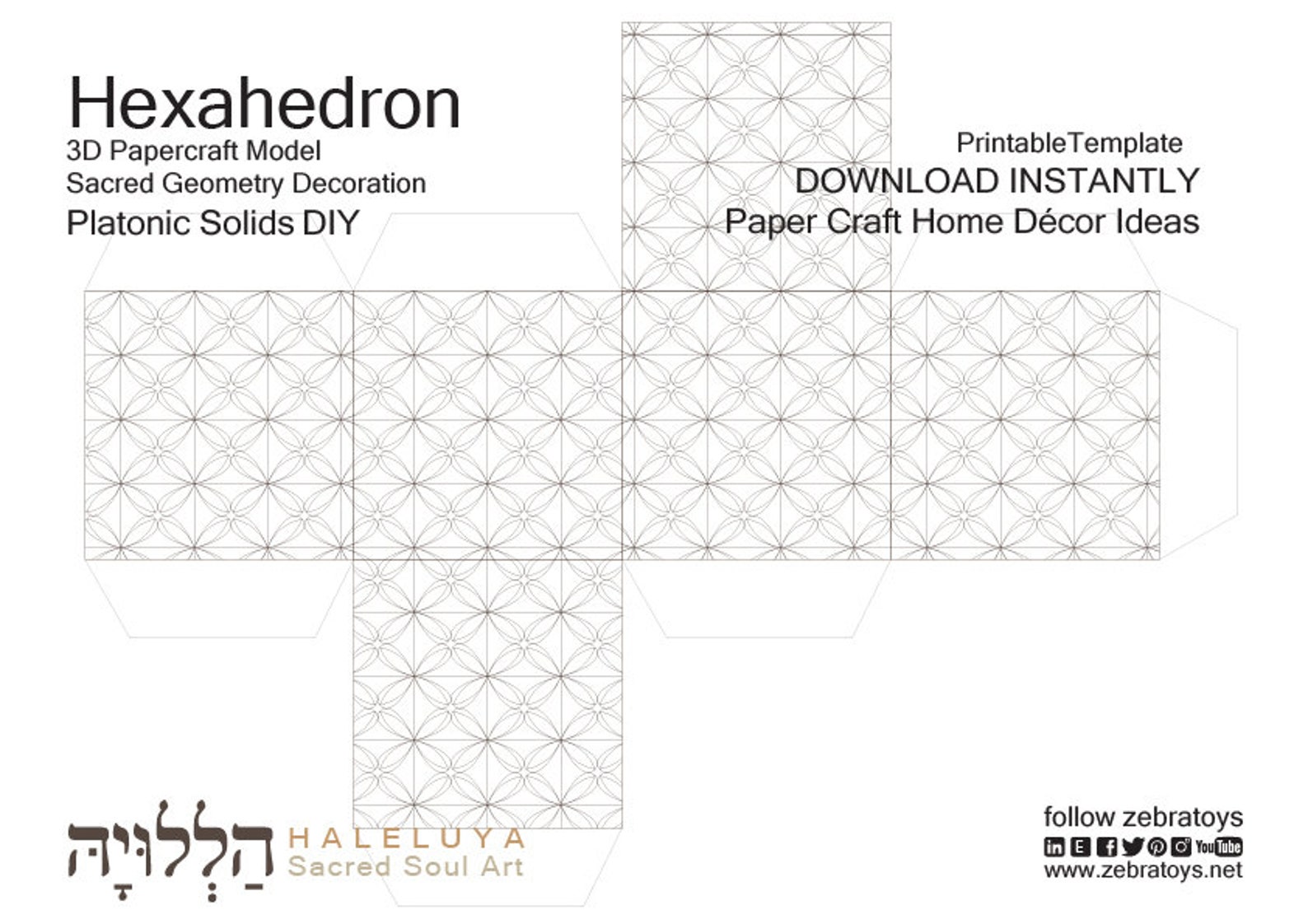 Hexahedron 3D Cube Papercraft-pdf Template-platonic Solids-printable ...