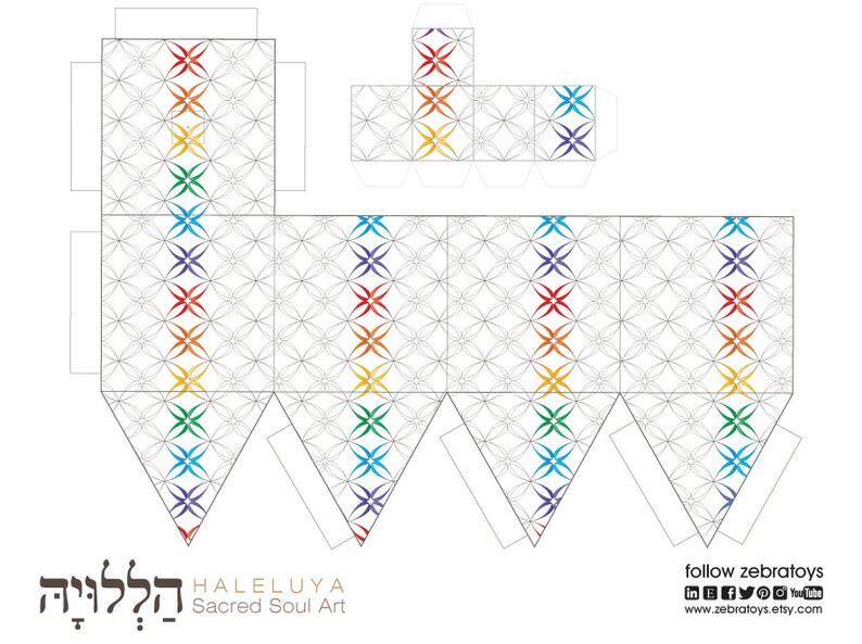 Dreidel 3D Paper Craft-hanukkah-rainbow Printable Template-holiday ...