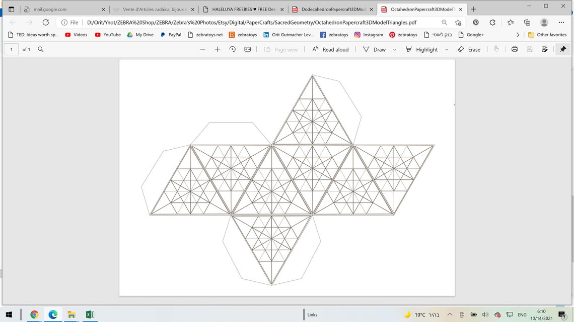Octahedron 3D Papercraft Crystalized Template Pdf-platonic Solids-blank ...