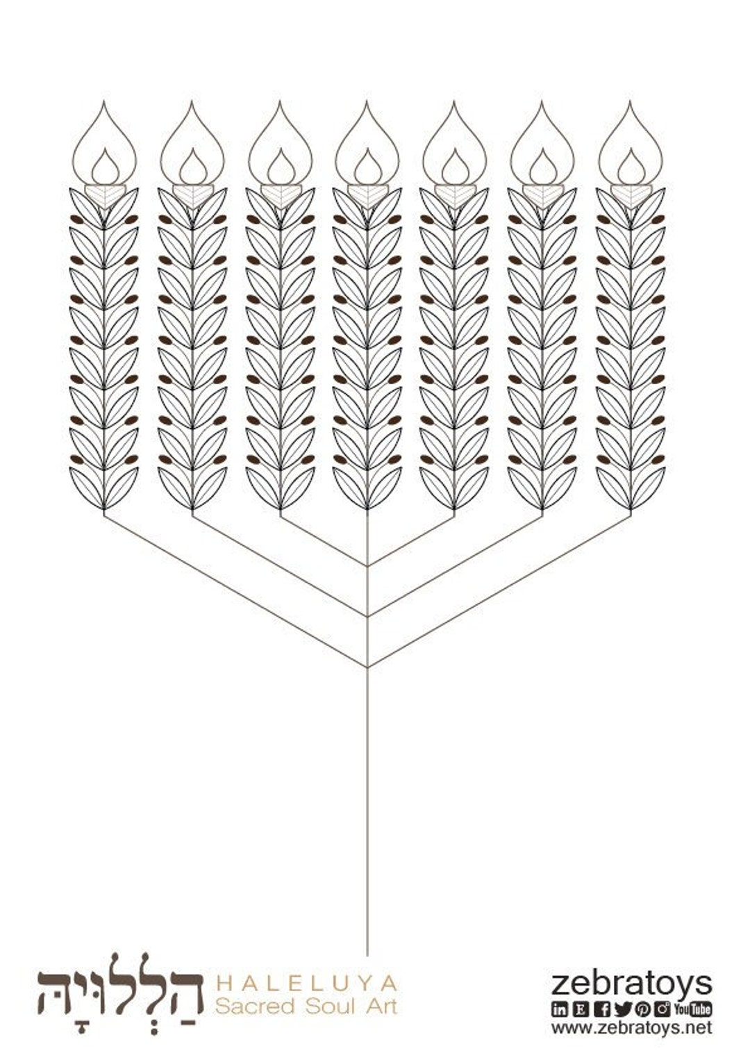Olive Tree Branches Menorah-sacred Jewish Art to Print and Color-divine ...