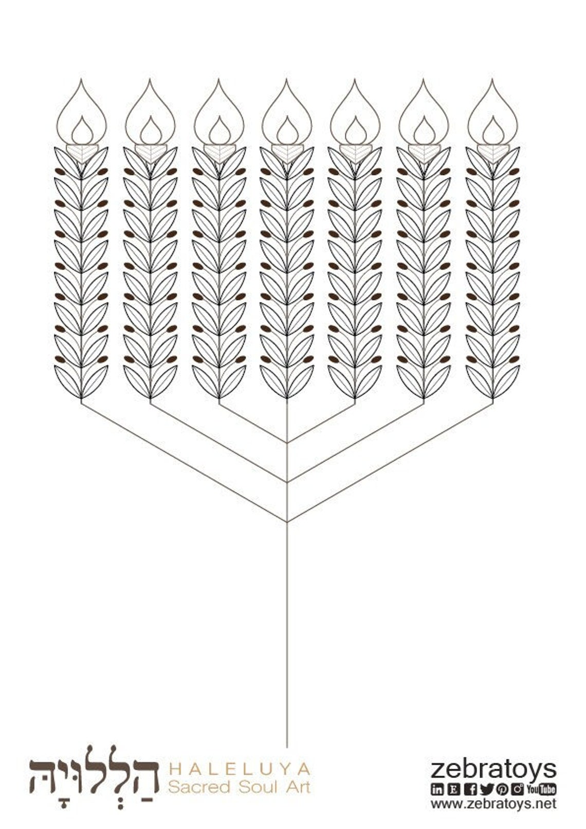 Olive Tree Branches Menorah-sacred Jewish Art to Print and Color-divine ...