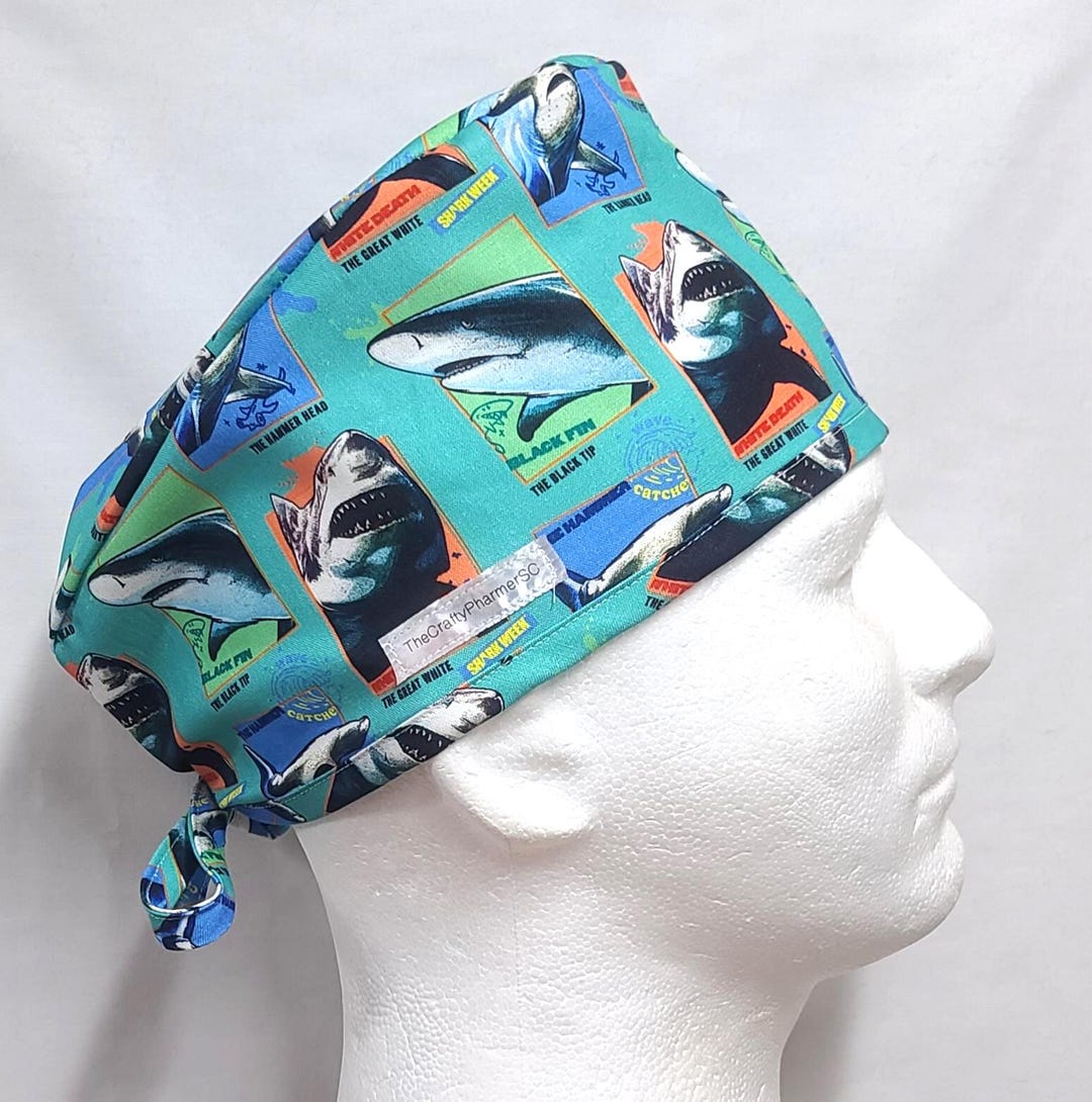 Scrub Hats TRADITIONAL RTS - Handmade - Wave Catcher Shark Week - Etsy
