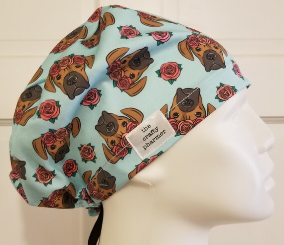 Boxers Floral Crown Fawn Blue Handmade to Order Scrub Hats | Etsy