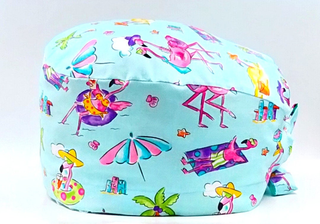 Scrub Cap, Flamingo Print Scrub Cap, Flamingos at Pool Print Surgical ...