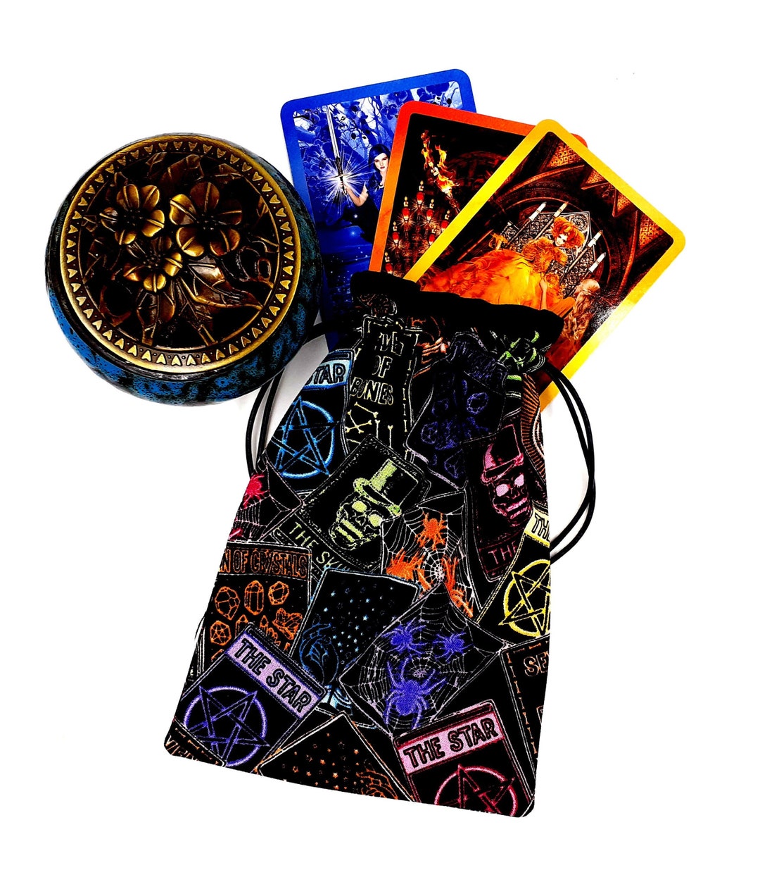 Tarot Bag, Tarot Card Bag, Tarot Card Neon Print Bag, Tarot Drawstring ...