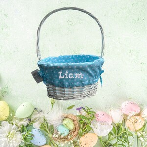 Personalized Polka Dot Wood Easter Baskets, Monogrammed Easter Basket, Easter Gift, Embroidered ...