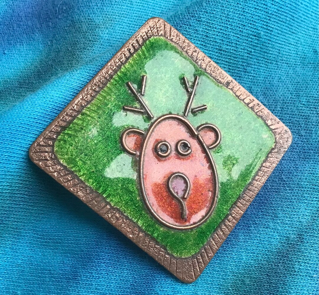 Vintage Copper and Enamel Deer Pin - Etsy