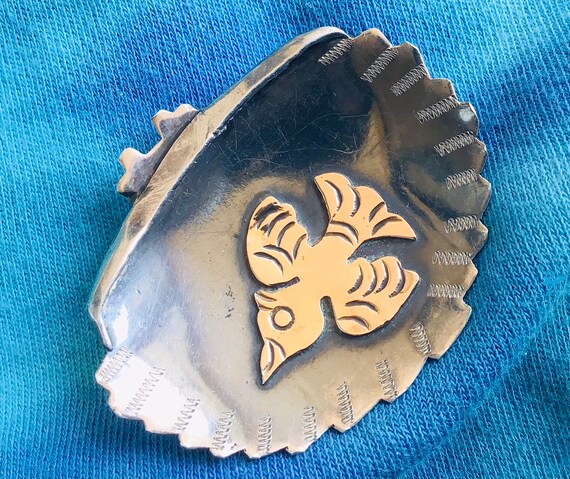 Vintage Peru 18K Gold & Sterling Bird Pin Brooch - Gem