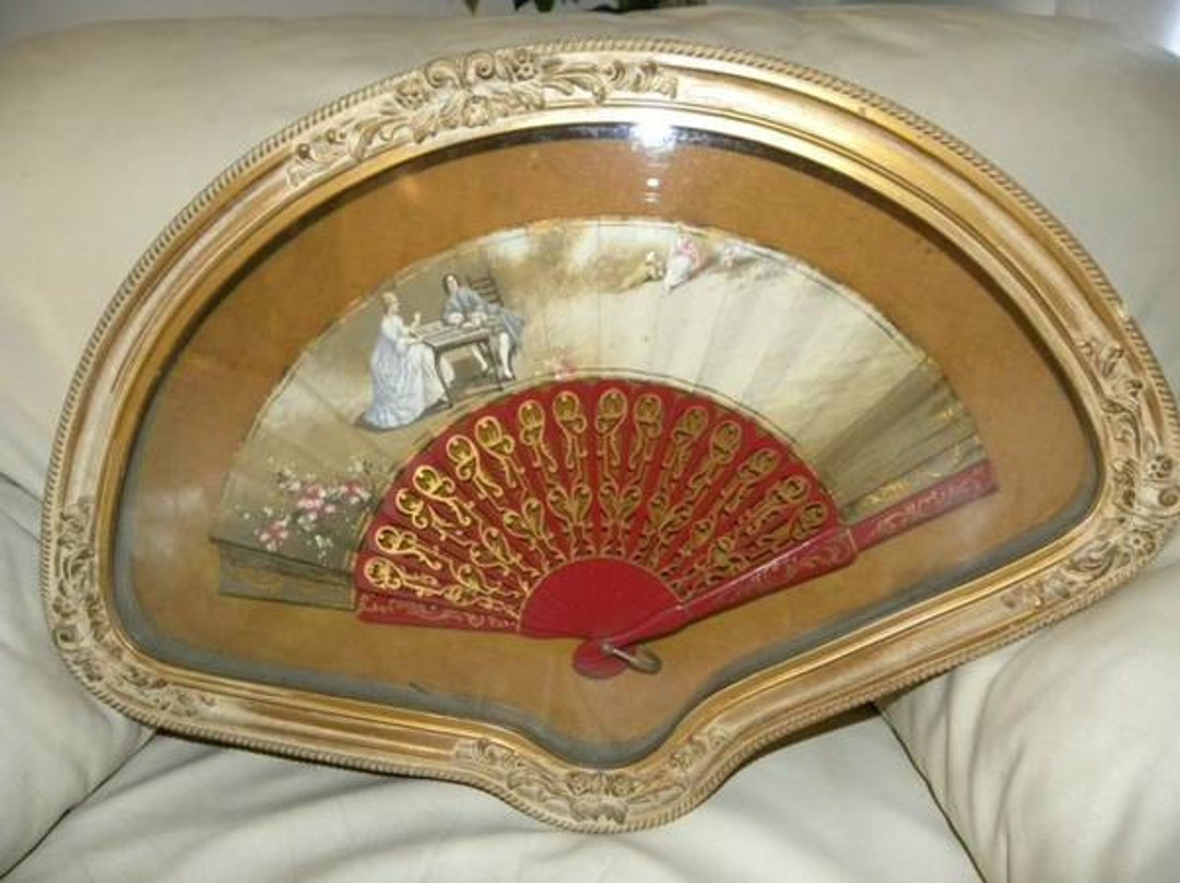 Gorgeous Rare Glass Encased Hand Painted Antique European Fan - Etsy