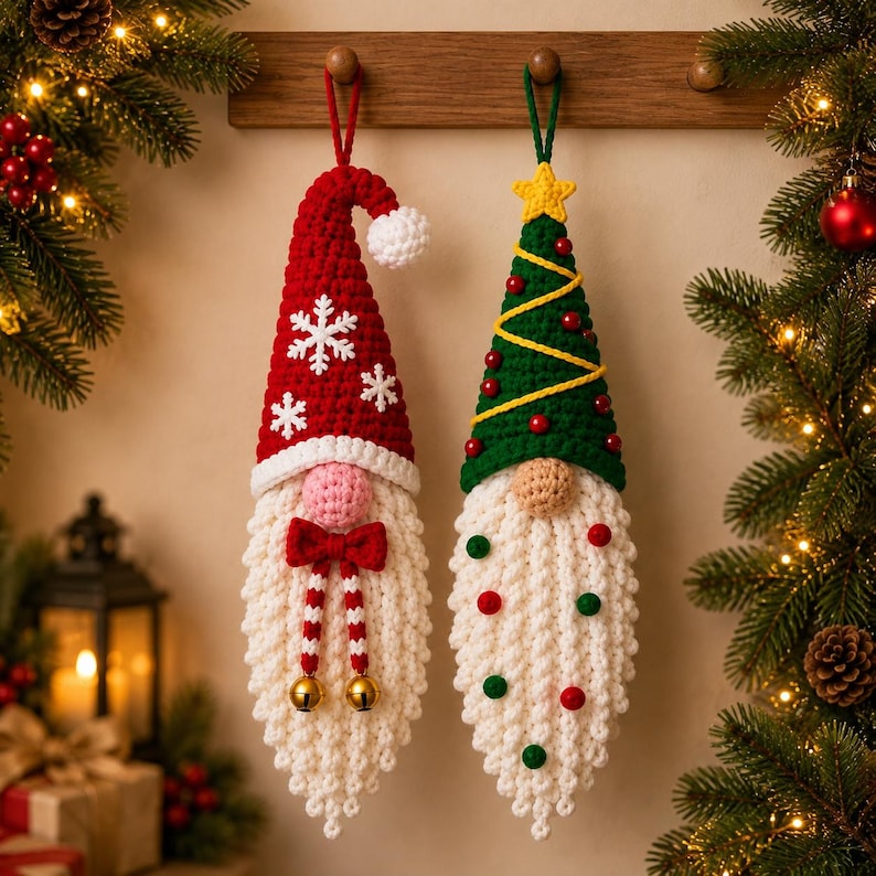 Crochet Christmas Gnome Door Hanger Pattern PDF, Amigurumi Santa ...