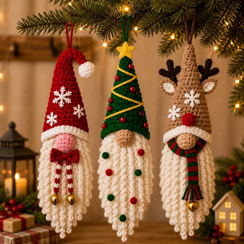 Crochet Christmas Gnome Door Hanger Pattern PDF, Amigurumi Santa ...