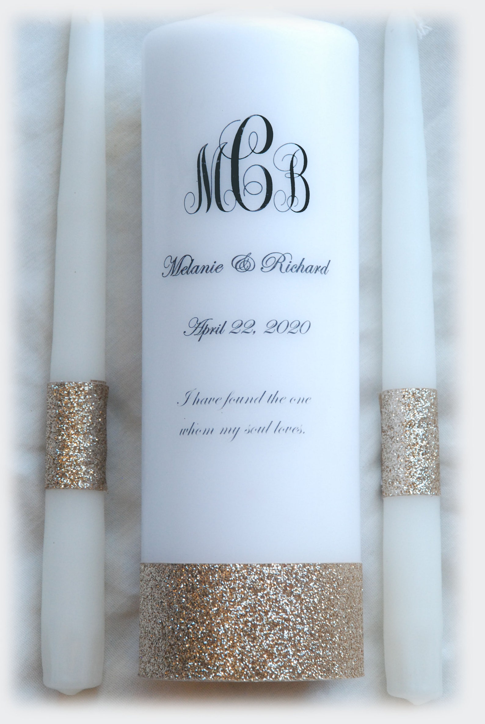 Personalized Unity Candle SET With Monogram Champagne Gold - Etsy