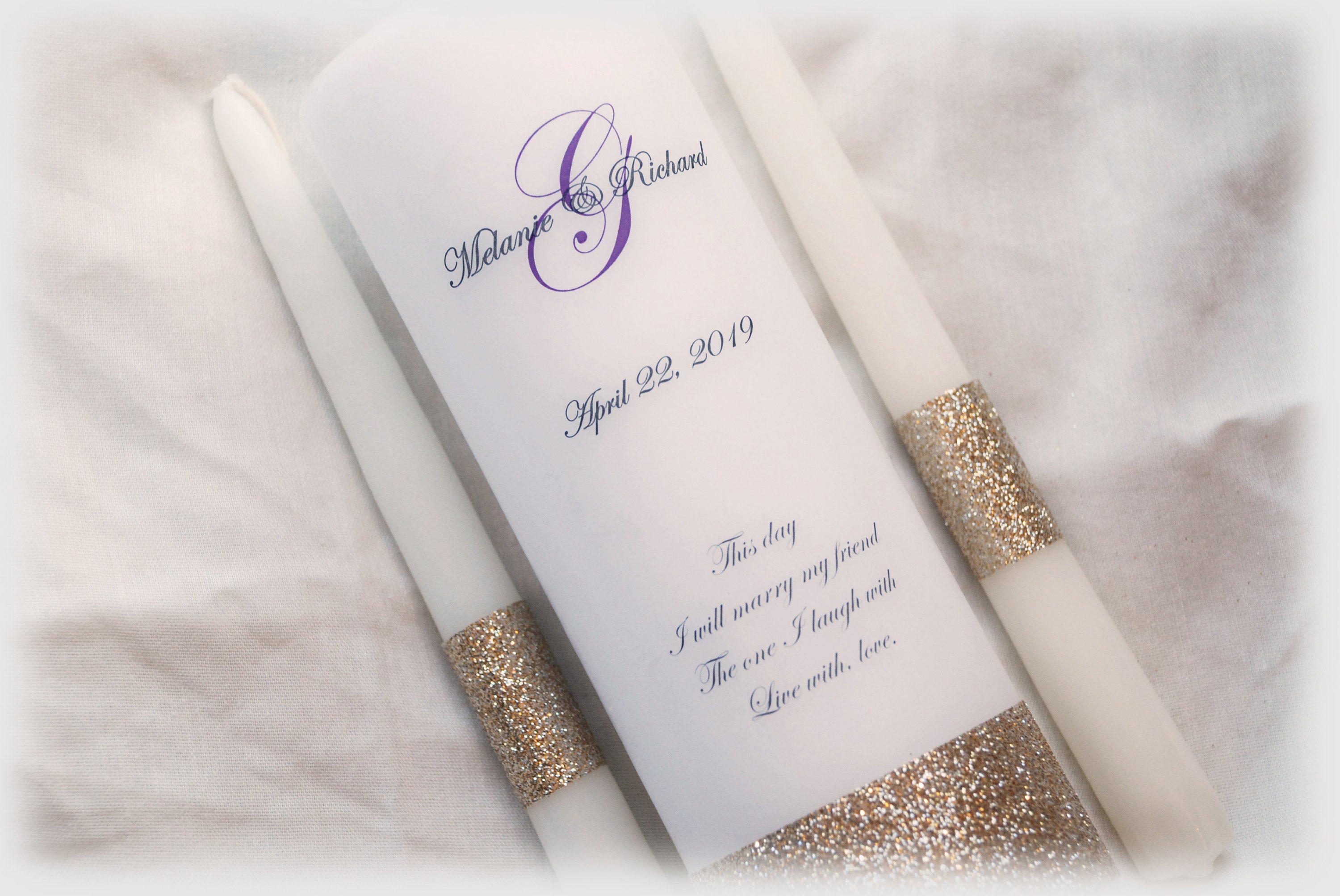 Personalized Unity Candle SET With Monogram, Champagne Gold Glitter ...