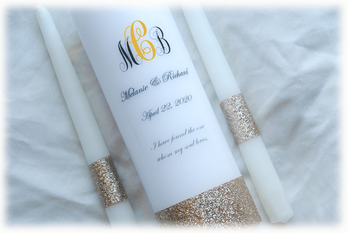 Personalized Unity Candle SET With Monogram Champagne Gold - Etsy