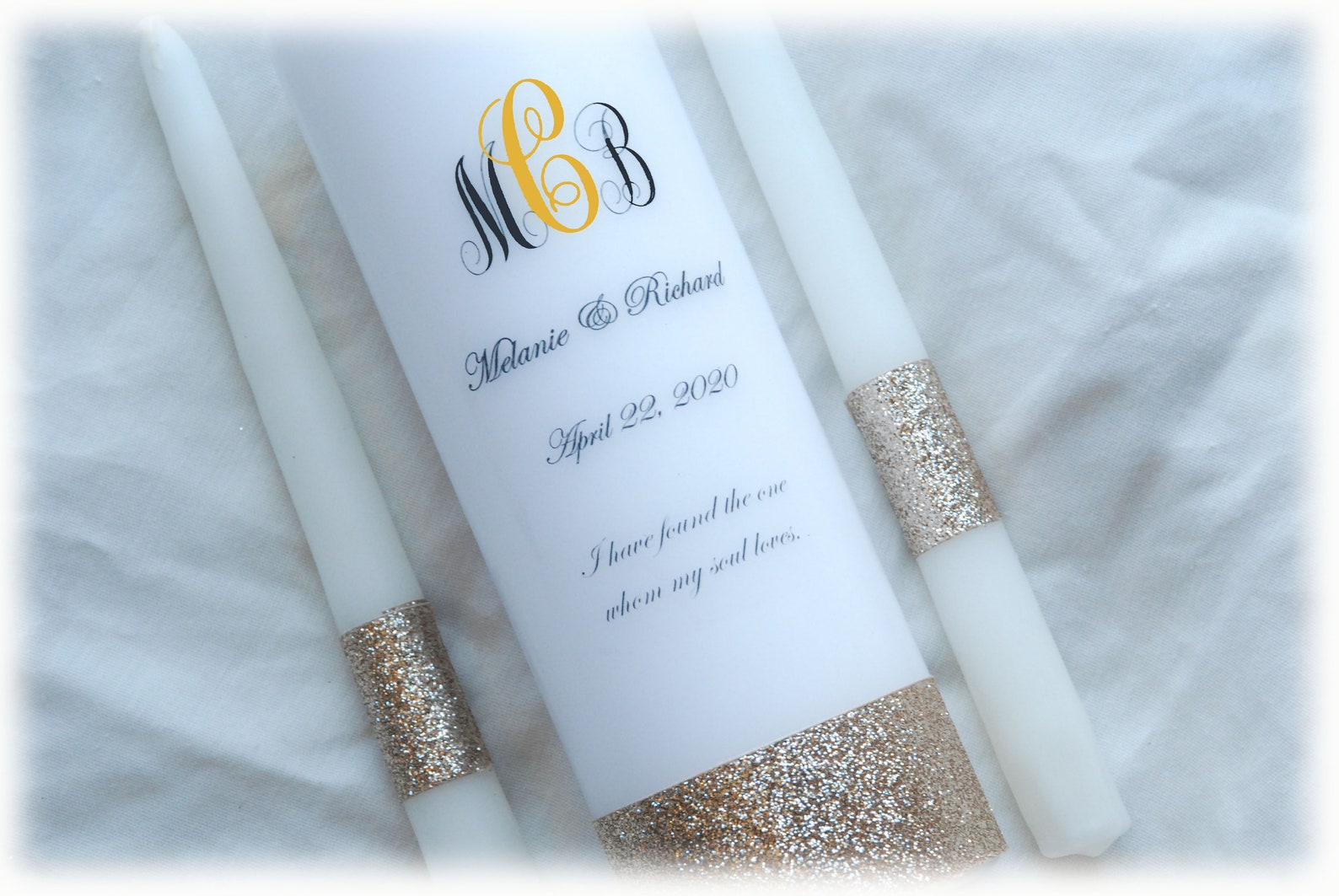 Personalized Unity Candle SET With Monogram Champagne Gold - Etsy