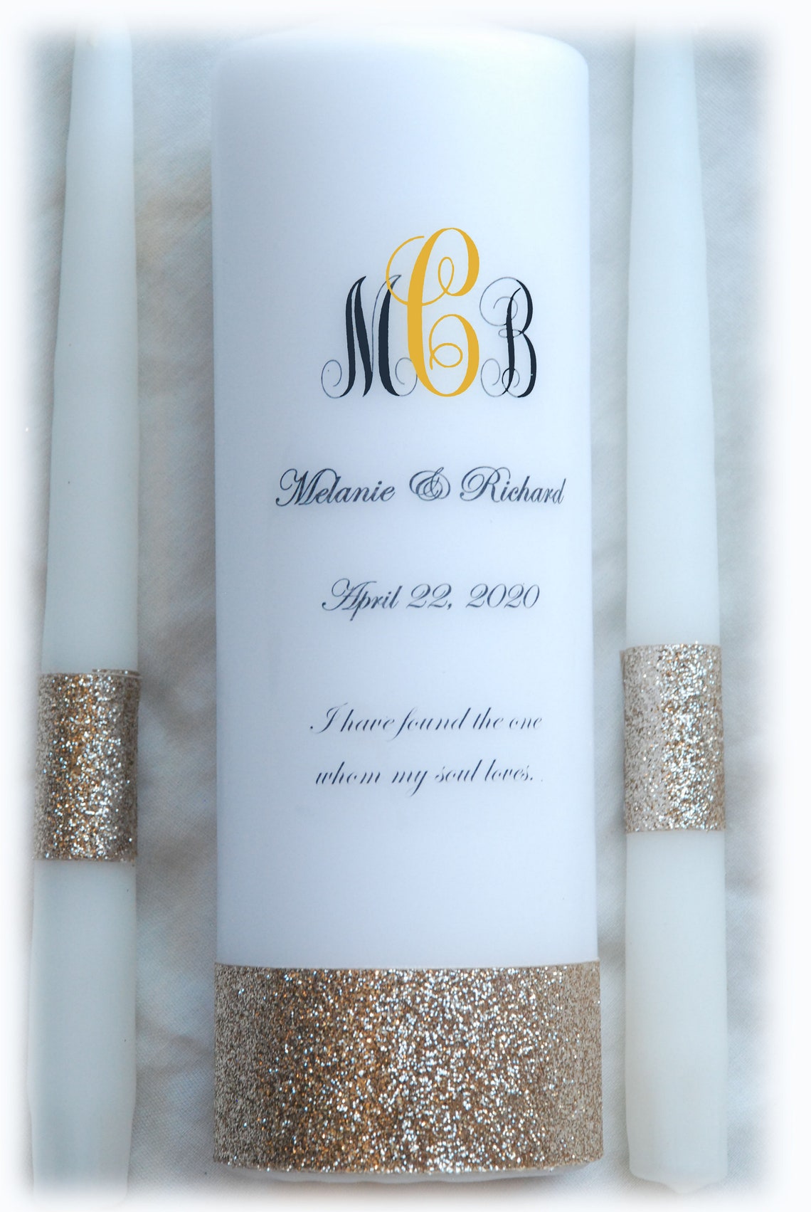 Personalized Unity Candle SET With Monogram Champagne Gold - Etsy
