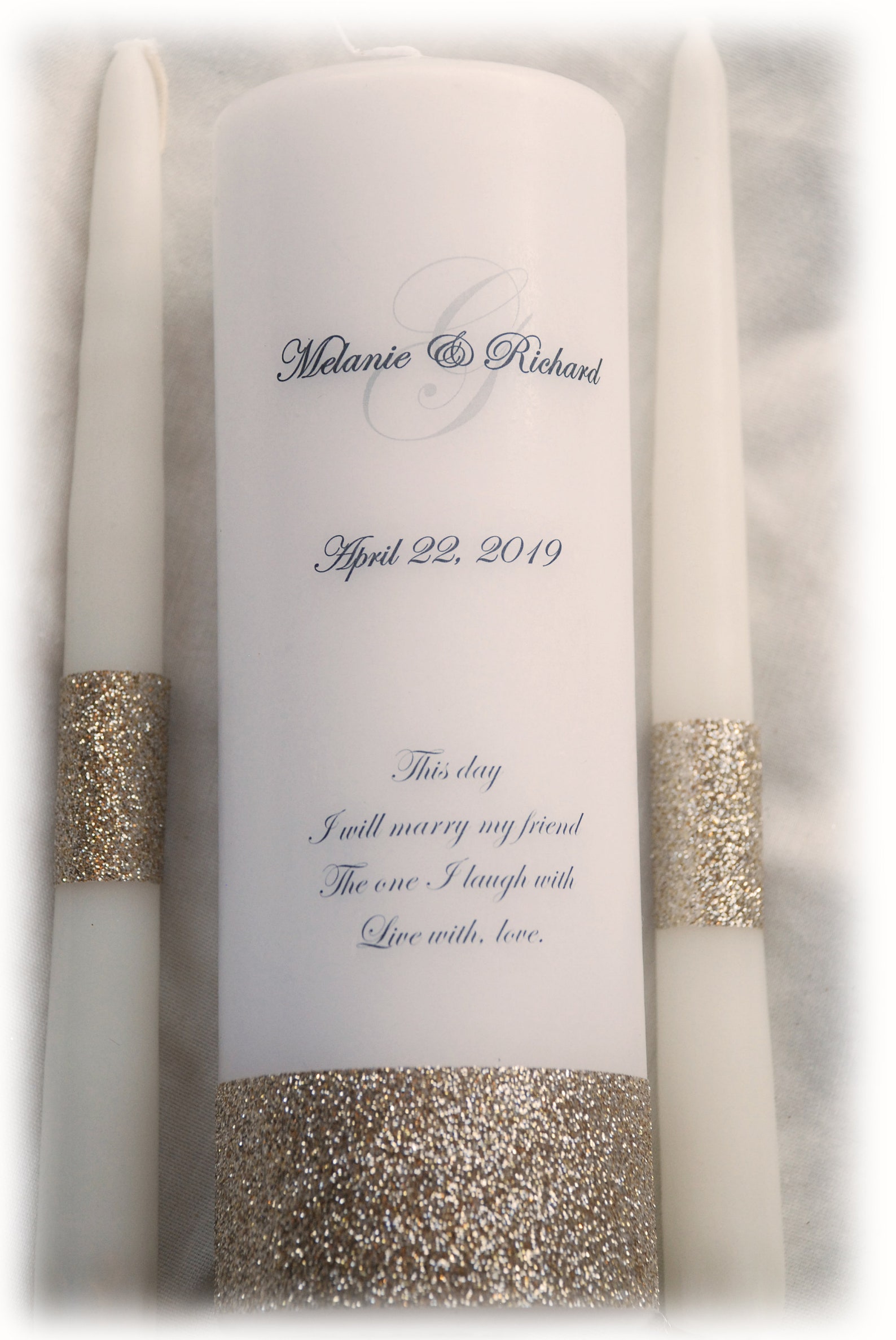 Personalized Unity Candle SET With Monogram, Champagne Gold Glitter ...
