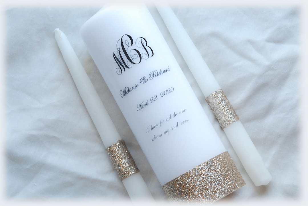 Personalized Unity Candle SET With Monogram, Champagne Gold Glitter ...