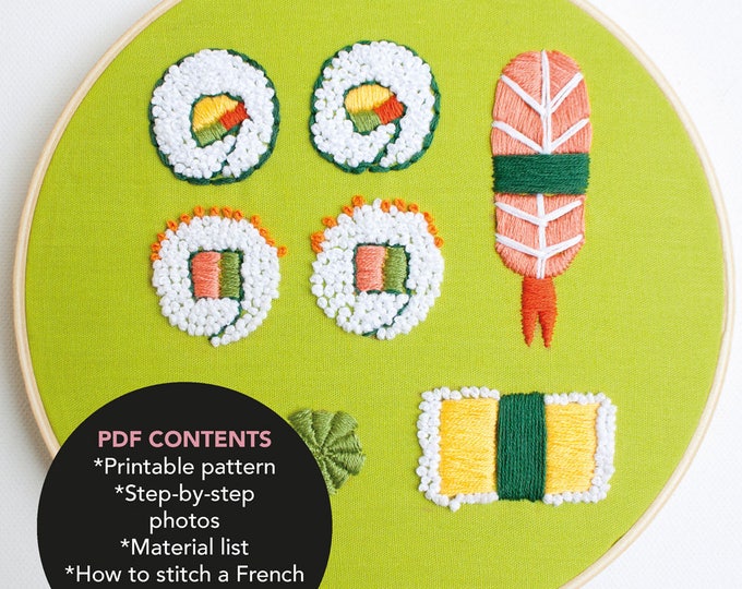 Sushi Roll Hoop Art PDF Digital Download Embroidery Pattern - Etsy