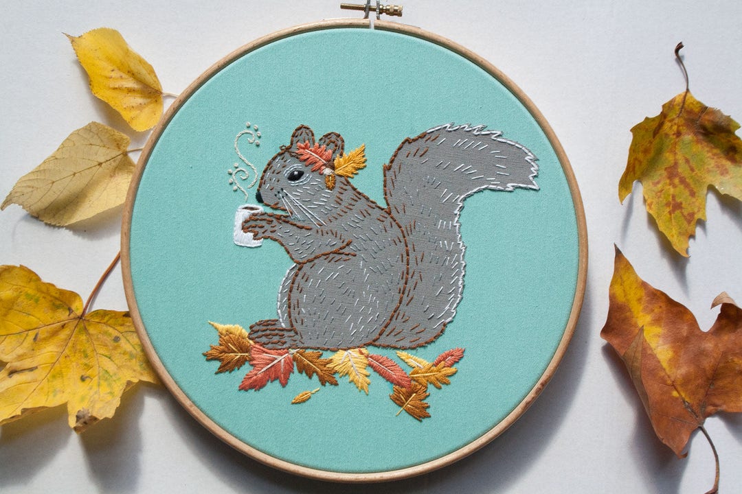 Autumn Squirrel Embroidery Pattern- English- PDF Digital Download ...