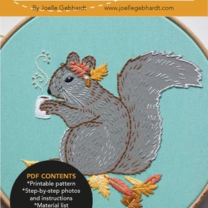 Autumn Squirrel Embroidery Pattern: Applique & Satin Stitch (PDF ...