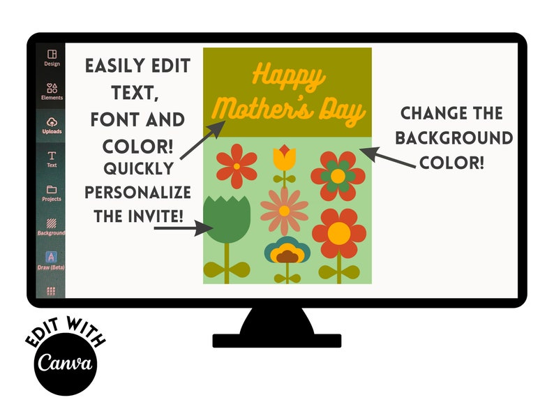 Editable Mother's Day Card, Canva Printable Digital Mother's Day ...