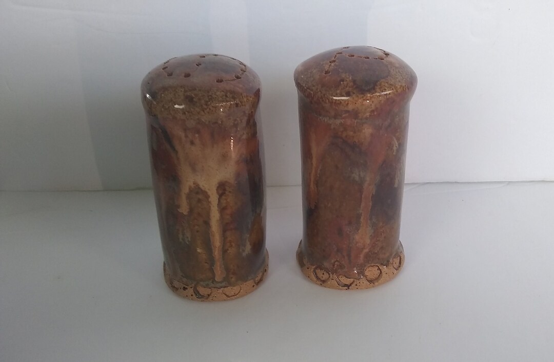 Vintage Drip Glaze Salt and Pepper Shakers With Rubber Stoppers Rustic ...