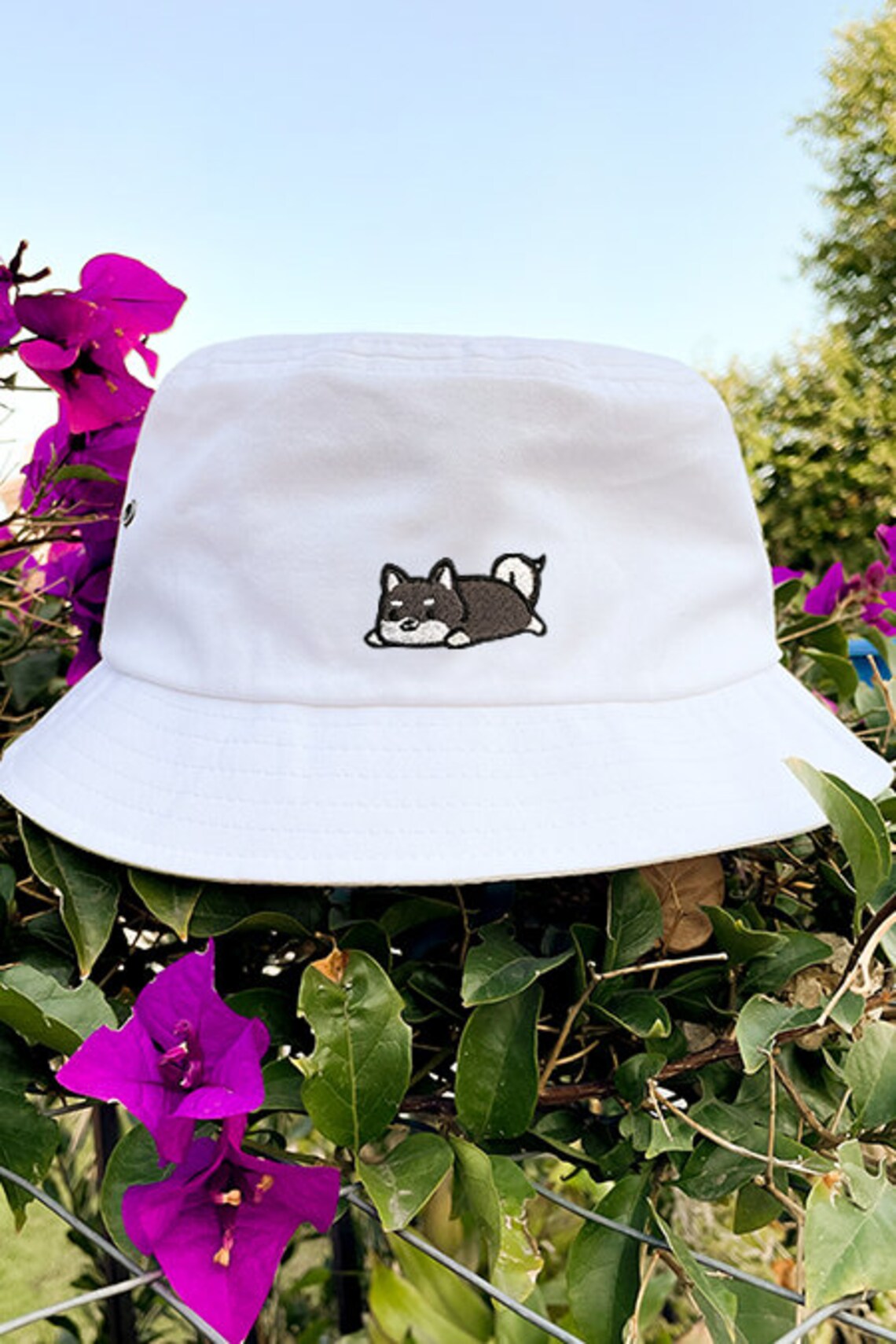 Relaxing Shiba Inu Eyelet Bucket Hat | Etsy