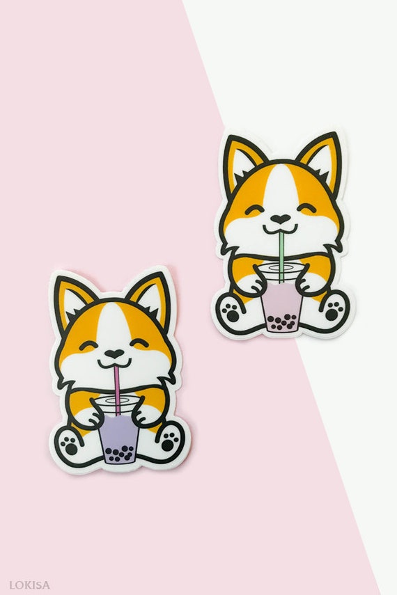 Bubble Tea Boba Corgi Sticker Vinyl Sticker Laptop Sticker | Etsy