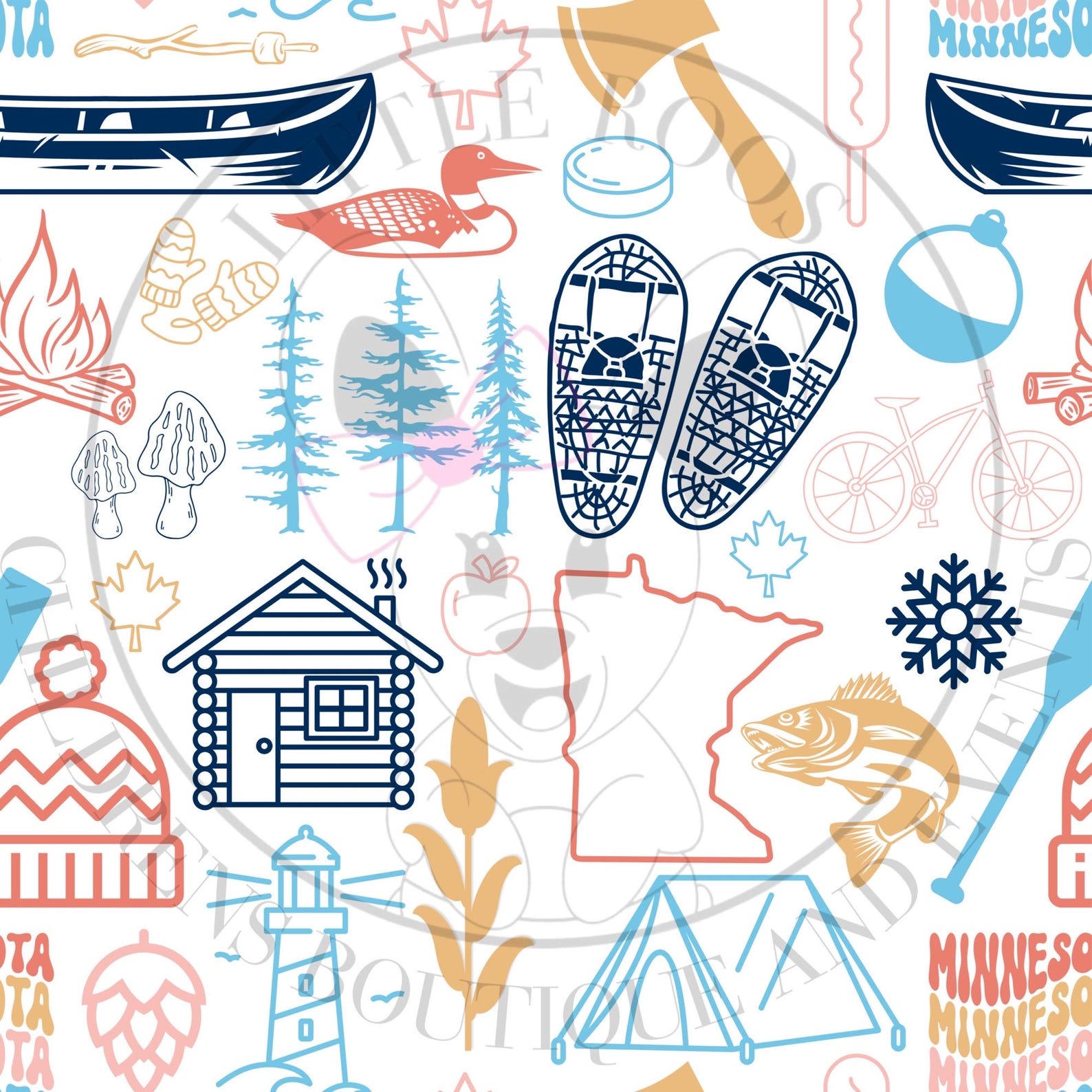 Minnesota MN Seamless Pattern File Design - Icon Mash up - PNG - JPG ...