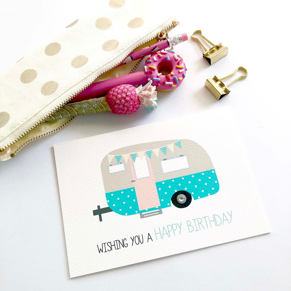 Birthday Card for Her Caravan Vintage Caravan With Bunting - Etsy