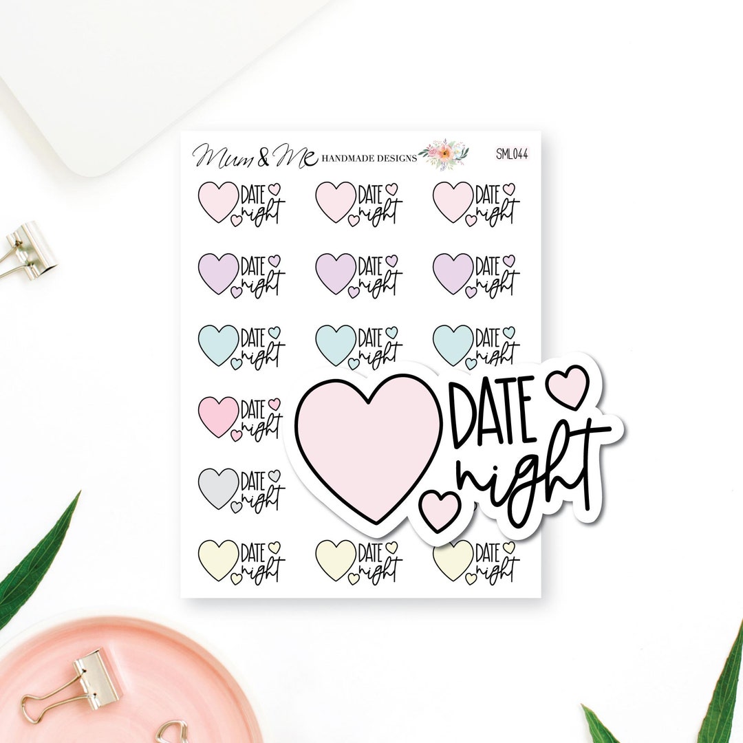 Date Night Planner Stickers, Love Hearts, Date Night Stickers, Erin ...
