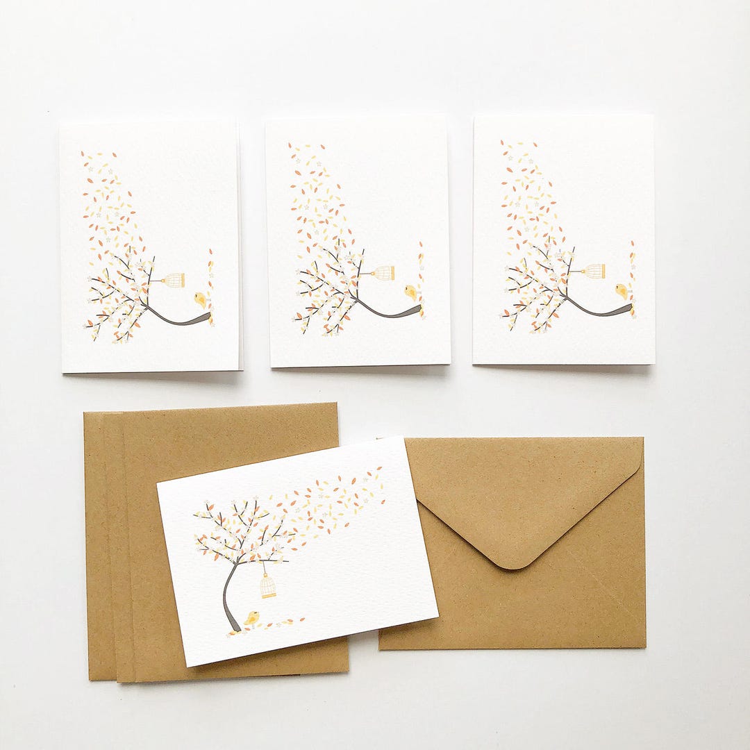 Mini Gift Card Pack and Envelopes, Set of 4 Mini Card, Autumn Tree ...