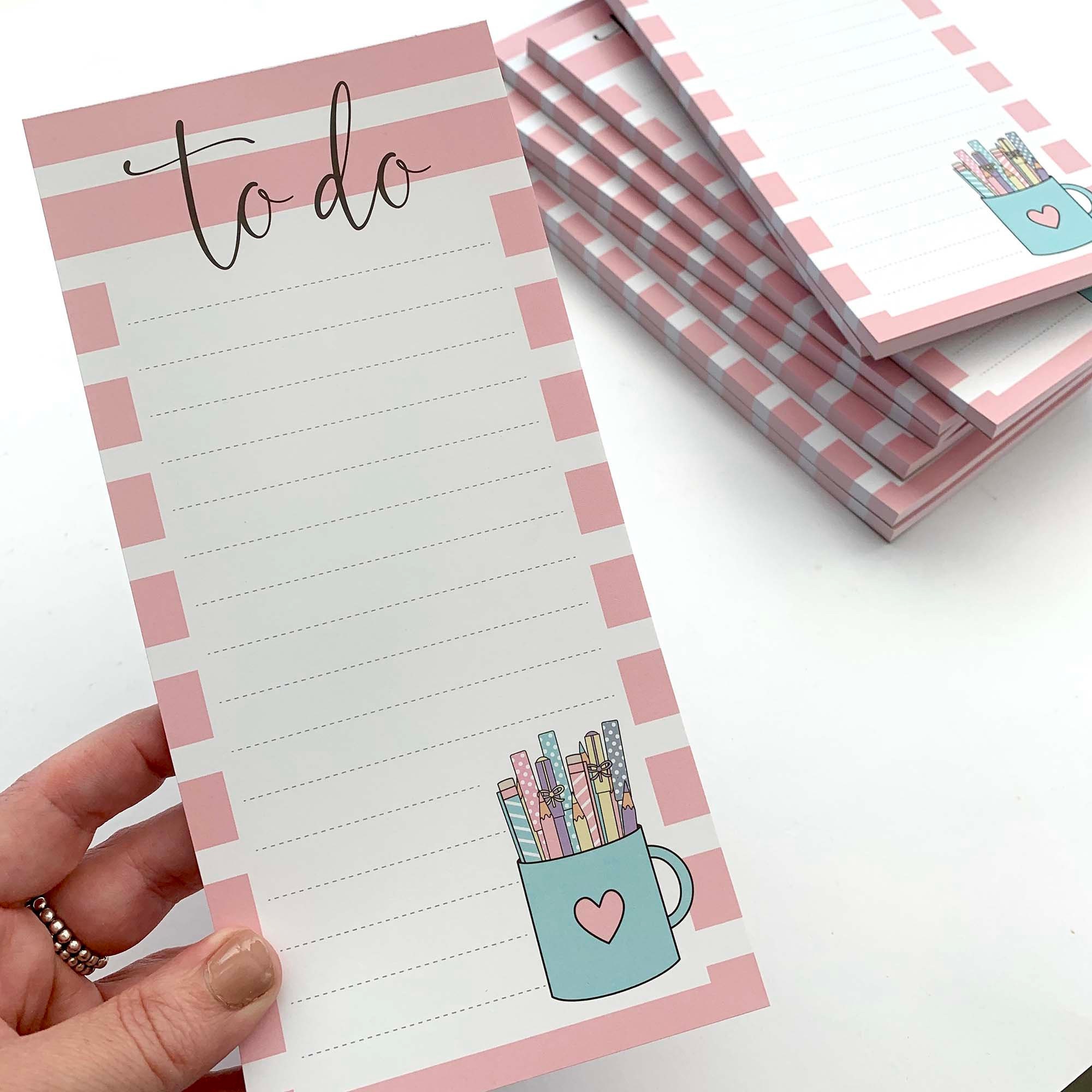 Illustrated to Do List Notepad, DL Notepad With Pen Mug on Pink ...