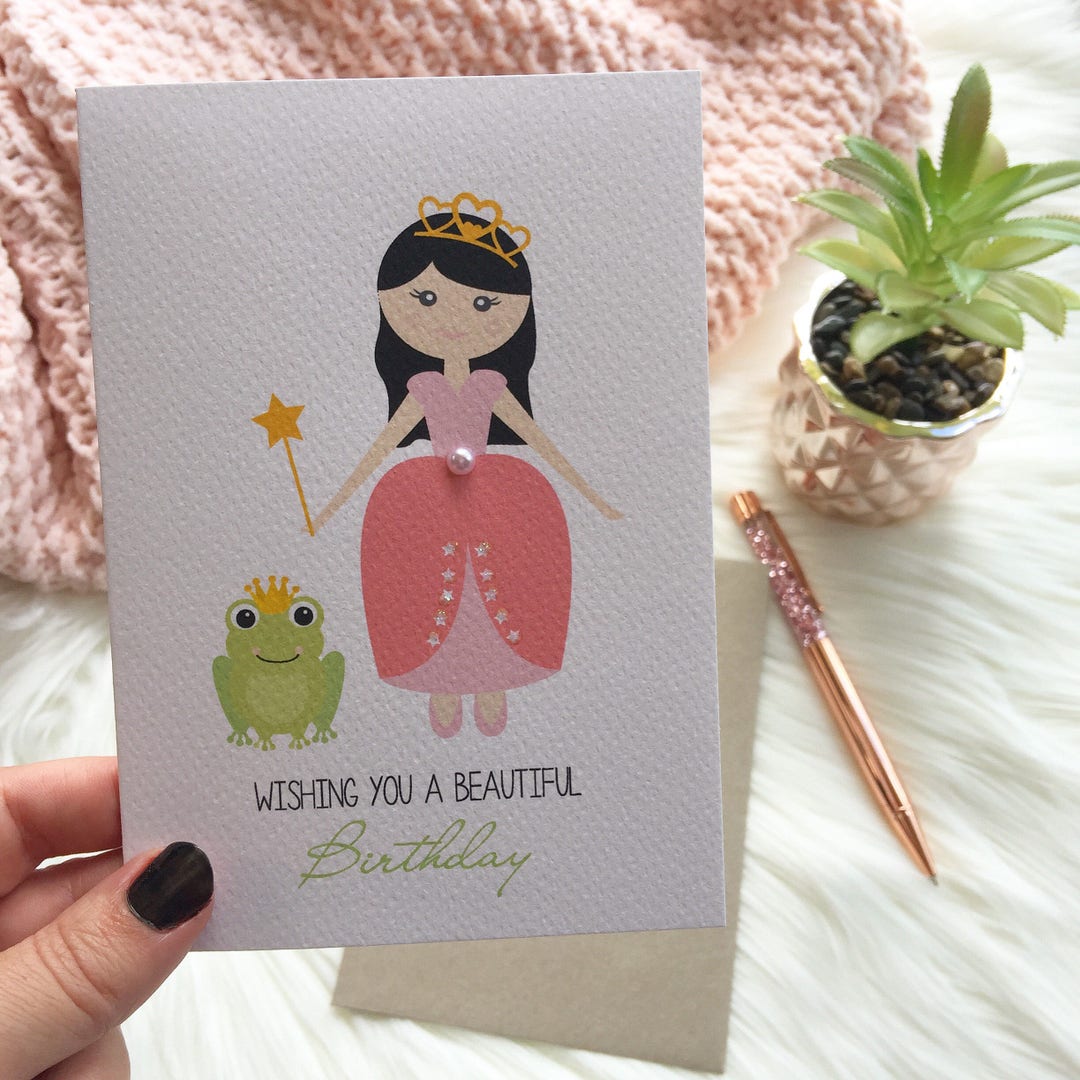 Princess Birthday Card Girl, Princess With a Wand, Happy Birthday Card ...