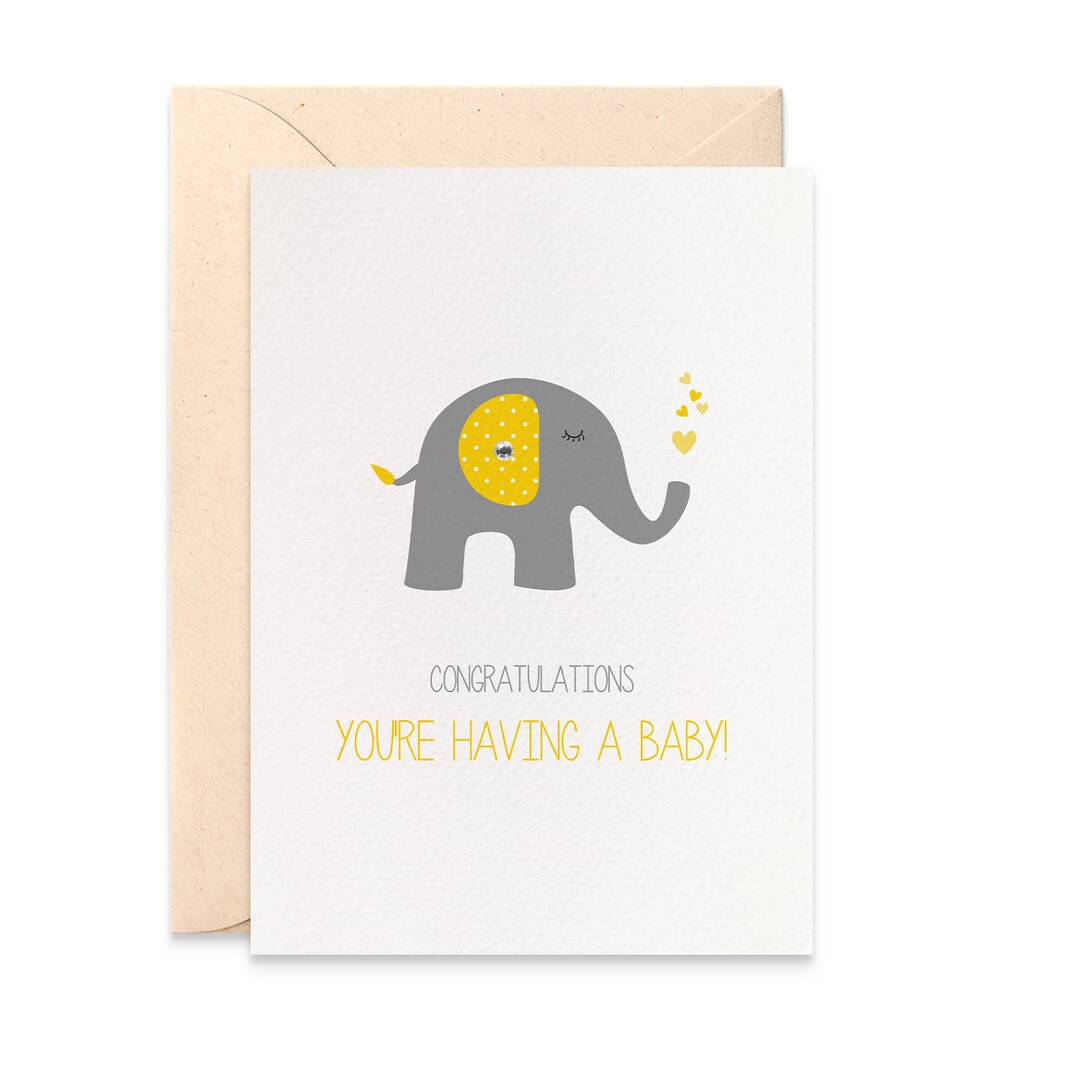 Pregnancy Card, You're Having a Baby Card, Grey Yellow Elephant ...