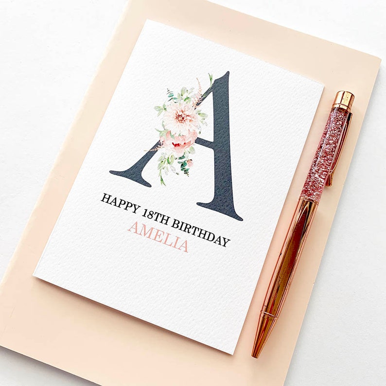 Personalised Pink Floral Letter Birthday Card, Women's Birthday Card ...